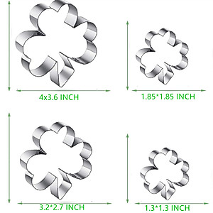 Clover Cookie Cutter Set, 4-Piece Patrick's Day Shamrock Cookie Cutter Set, Irish Holiday Party Supplies4'', 3.2'', 1.85'', 1.3''