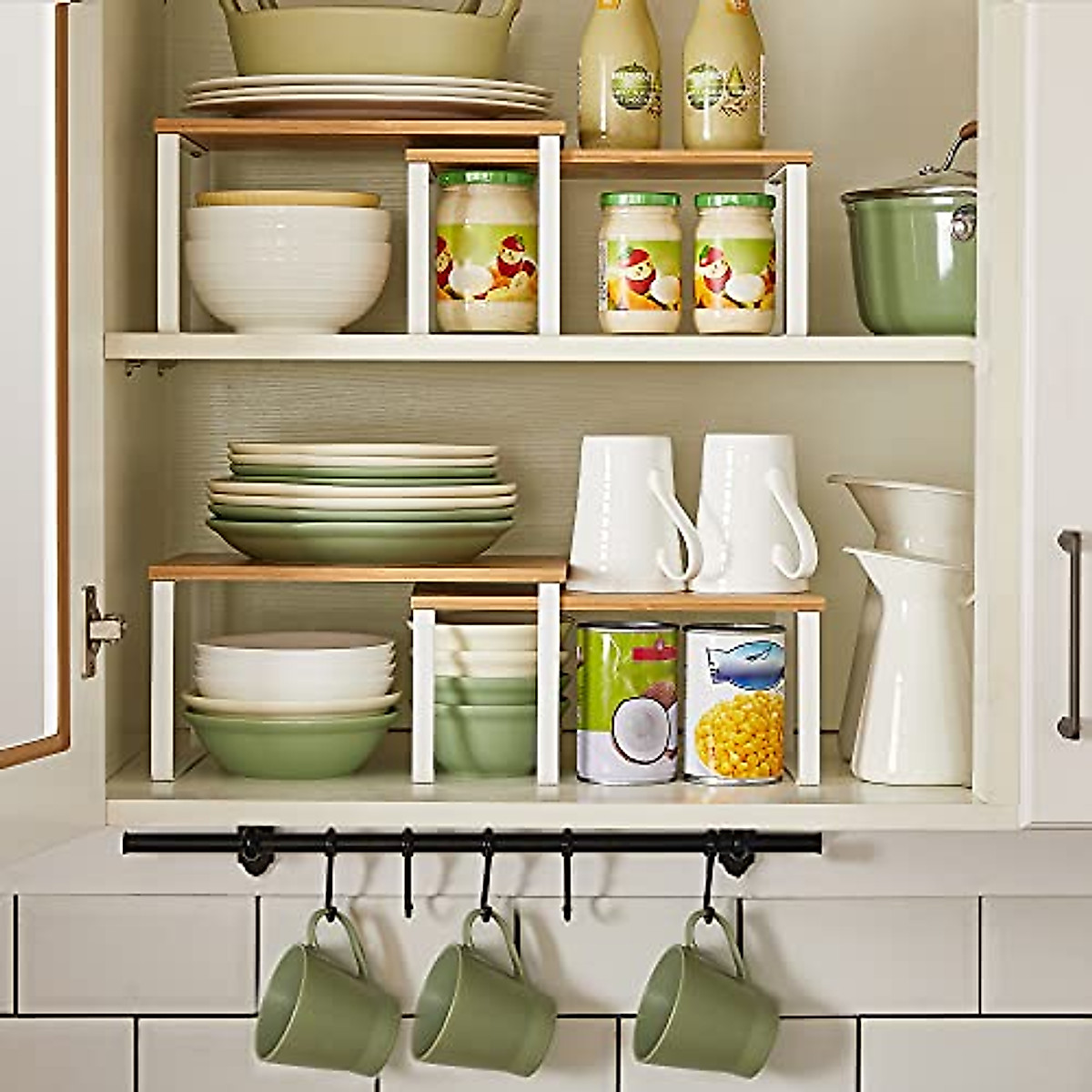 SONGMICS 2-Pack Kitchen Shelves and Pull-Out Cabinet Organizer Bundle, Stackable, Under Sink Organizers with Storage Baskets, for Kitchen Bathroom UKCS02NW and UKCS017E01