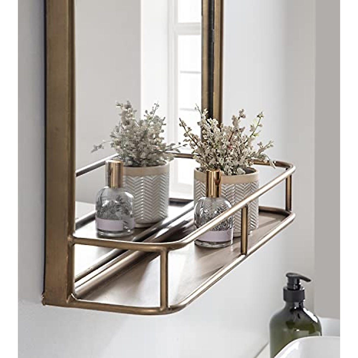 Kate and Laurel Estero Modern Arched Mirror with Shelf, 20 x 28, Gold, Transitional Arch Mirror for Wall