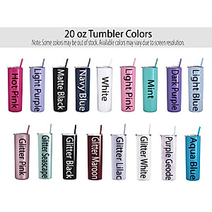 20 oz Stainless Steel Skinny Tumbler with Personalized Swirl Name Decal in Opal or Chrome Vinyl by Avito - Includes Straw and Lid - Bridesmaid, Bachelorette, Bridal Party Gifts, Mother's Day Gift