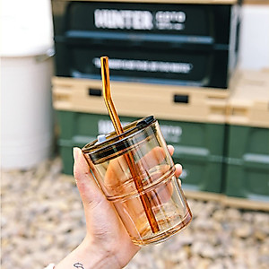 YKNAWOIR 14oz/400ml Tumbler Water Glass Cups with Lid and Straw,Glass Water Bottles Reusable Travel Tumbler Sealed Carry on, Drinking Iced Coffee Cups for Water Smoothie Tea Juice, Insulated Glass Cup