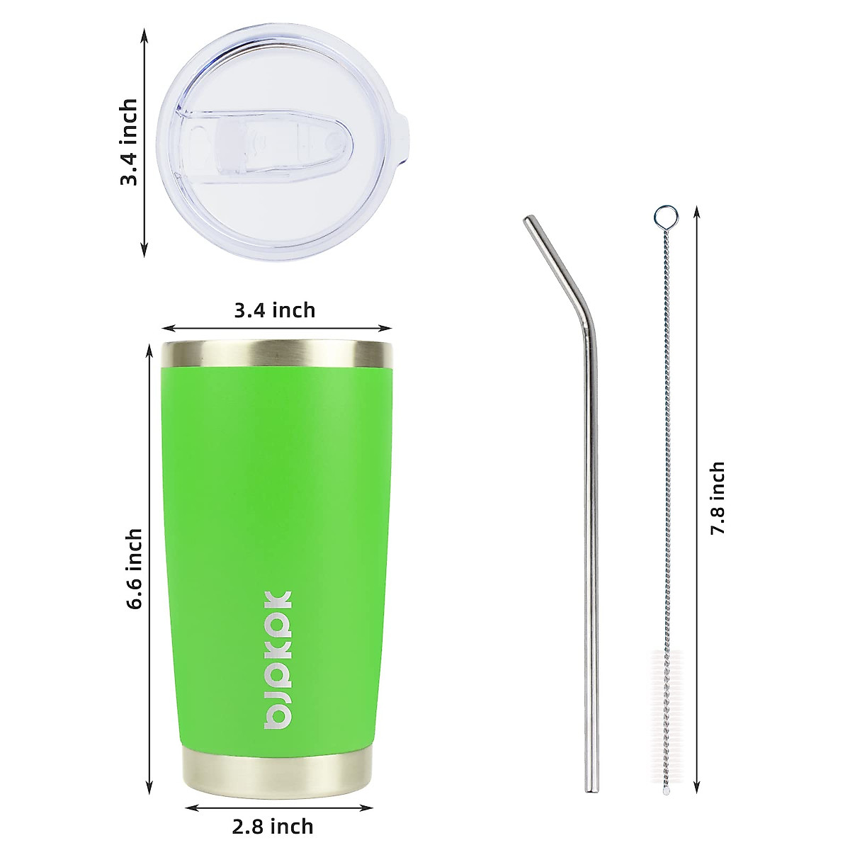 BJPKPK 20 oz Insulated Tumblers With Lid And Straw Stainless Steel Coffee Tumbler Cup,Green
