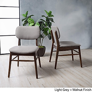 Christopher Knight Home Colette Fabric with Walnut Finish Dining Chairs, 2-Pcs Set, Light Grey / Walnut