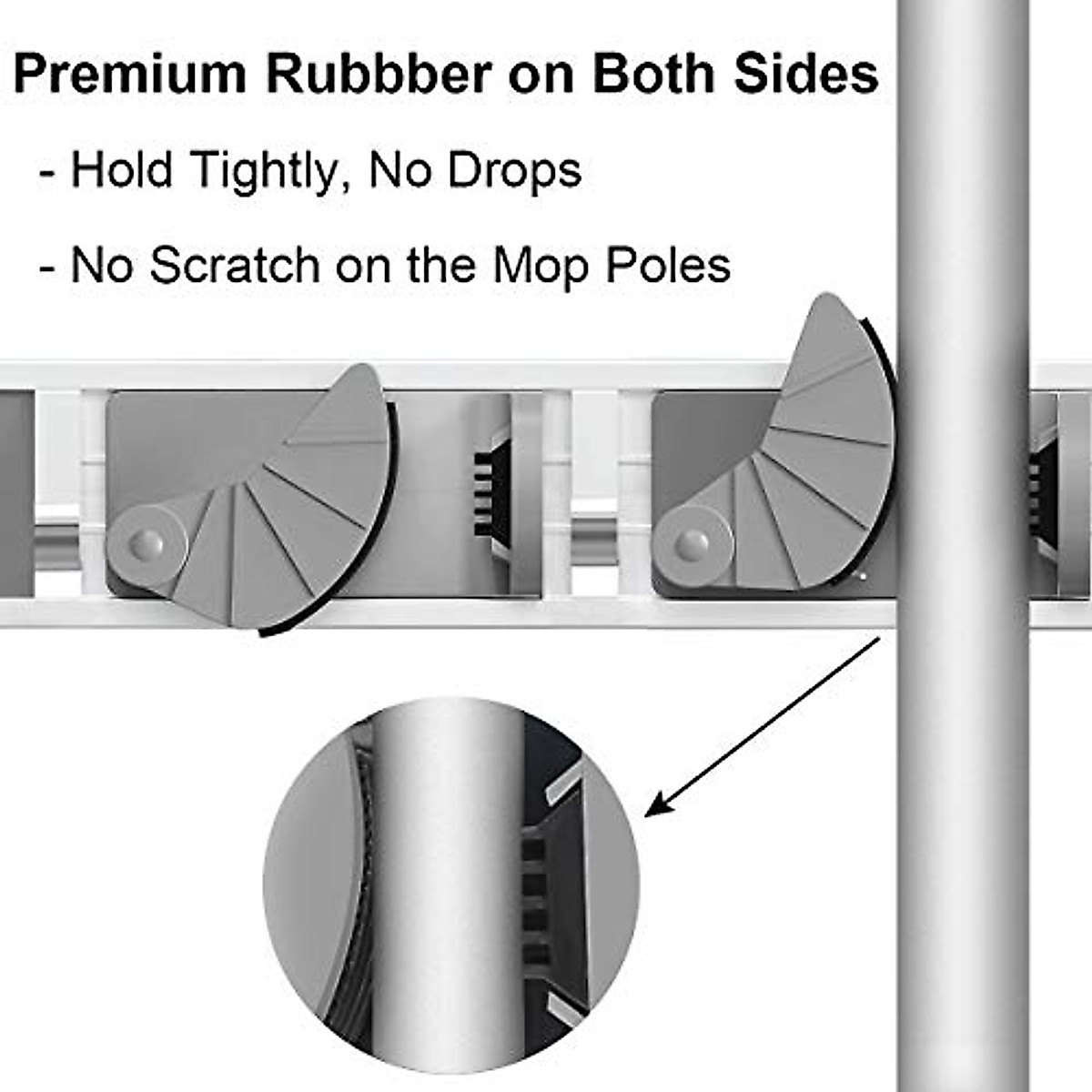 Mop Broom Holder Wall Mount, Metal Broom Organizer Storage Rooms Garage Garden Kitchen Tool Clean Tools Organizer Non-slip Wall Hanger(4 Adjustable Slots & 4 Hooks, Gray)