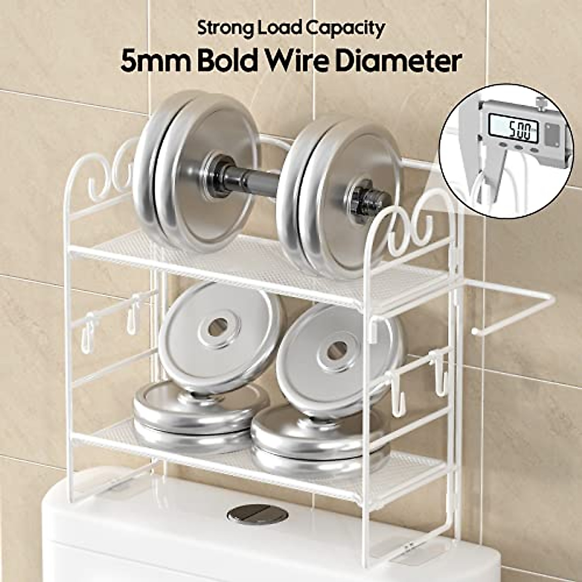 Ceayell Enlarge Over The Toilet Storage, 2-Tier Bathroom Storage Organizer Shelves Over Toilet, Bathroom Toilet Shelf Organizer, Folding Design, No Drilling Space Saver with Wall Mounting Design