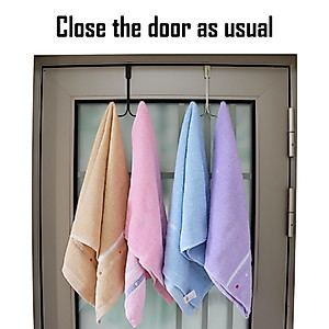 SayHi2U Double Towel Hook, Over Door Metal Hanging Holder for Bathroom, Fit 1-½" to 1-¾" Internal Door, EVA Anti-Slip Adjustment Pad (Black, 2 Pack)