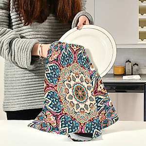 Kigai Kitchen Towels Set of 6, Mandala Pattern Highly Absorbent Dish Towels Reusable Cleaning Cloths Washable Tea Towels Hand Towel 28 x 18 Inch