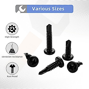 #8 X 1-1/4" Pan Head Self Drilling Screws, Phillips Drive Self Tapping Sheet Metal Tek Screws, Black Oxide 410 Stainless Steel, 100 PCS