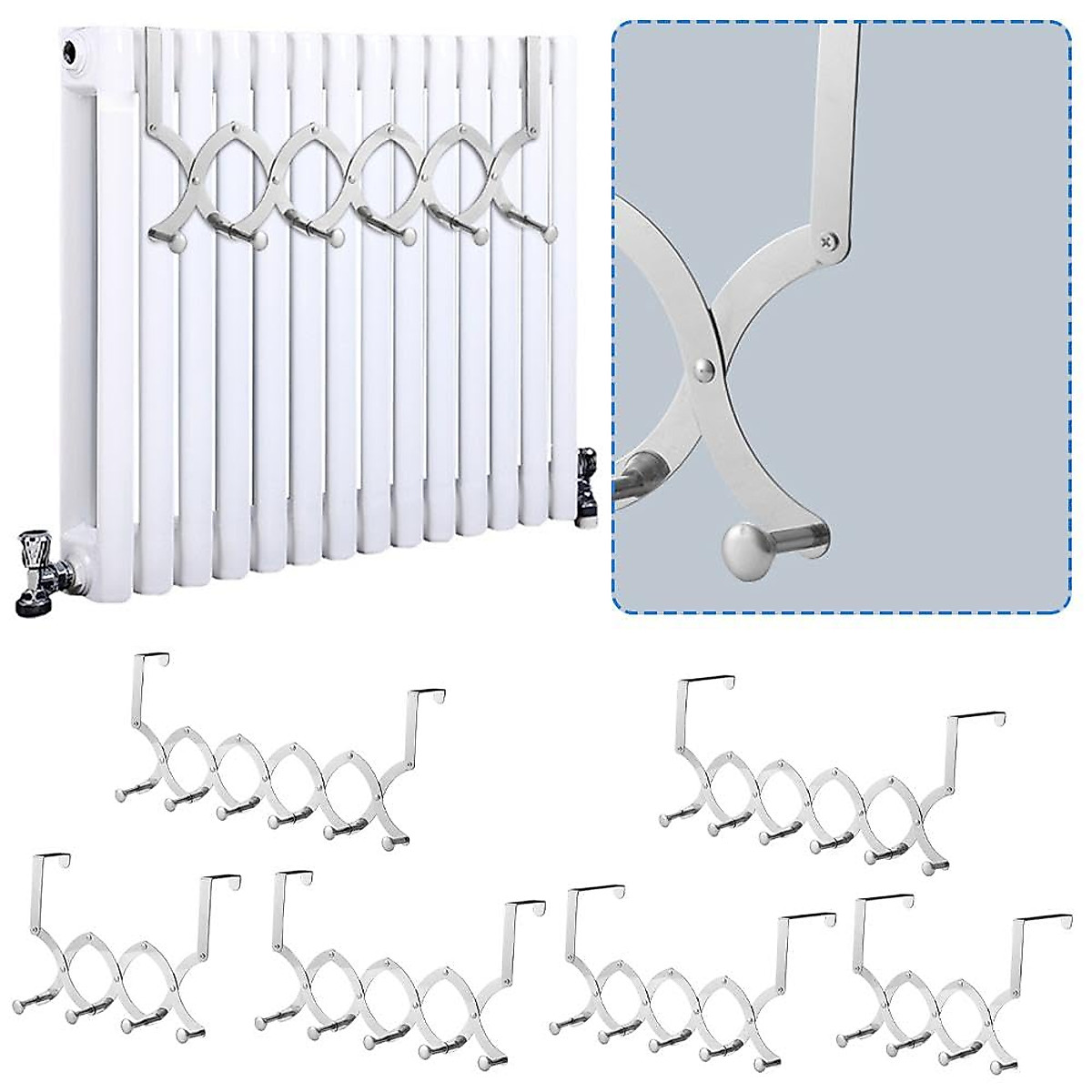 DAMLUX Over The Door Hooks,Adjustable Foldable Door Hook Hanger,Stainless Steel Telescopic Folding Expandable Door Rack,Coat Hat Storage Organizer Key Holder for Home