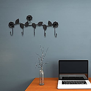 Zerodeko Iron Art Wall Hook Door Back Hook Storage Rack Rose Flower Hook Towel Hook Holders Wall Mounted Hanger Coat Rail Rack Hat Hooks Organizer Black Coat Hook Rack