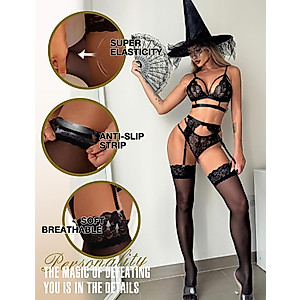 RSLOVE Women lingerie stockings Plus Size Top Lace Thigh High Stockings Sheer knee high stockings Antiskid Silicone Ultra Shimmery Tight, Black