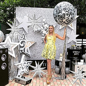 Silver Star Balloons 6 Star Foil Mylar Balloons Cone Spike Explosion Star Balloons 22 Inch Large Starburst Balloons Party Decorations for Christmas Birthday Party Bachelorette Party Disco Party