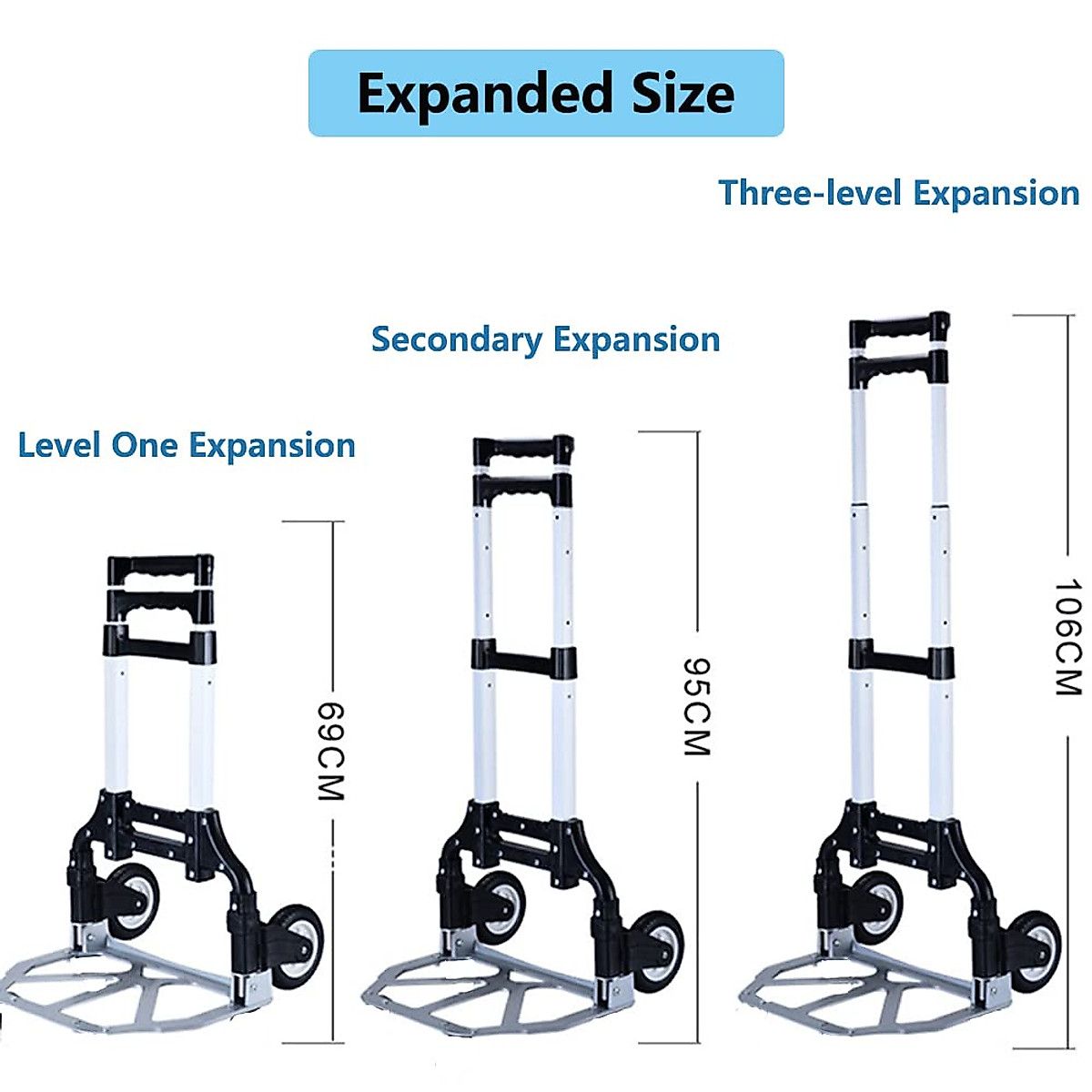Folding Hand Truck and Personal Dolly,200lbs Aluminum Stair Climbing Dolly Cart with Rubber Wheels and Bungee Cord,Heavy Duty Handcart Luggage Cart for Home,Travel, Moving and Office Use