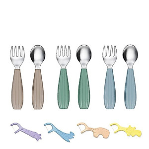 Hippywell Toddler Utensils, Toddler Forks and Spoons Set, Kids Silverware Set with Silicone Anti-Choke Handle, Self-Feeding Toddler Utensils, Children Safe Flatware, Natural/Green/Blue