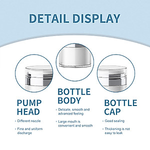 Airless Pump Jar, Empty Acrylic Vacuum Jar with Press Pump Refillable Travel Cream Empty Bottle Lotion Pump Containers Portable Pump Bottle Airless Pump Jars for Makeup,Essence,Moisturizer,Eye Cream