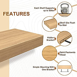 FALANZATH Floating Shelves Wall Mounted Set of 3, Wood Wall Shelves for Bedroom, Bathroom, Kitchen, Office,Living Room Storage & Decoration (Natural Wood)