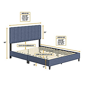 Boyd Sleep Leah Upholstered Platform Bed Frame with Headboard, Mattress Foundation NOT Required: Linen, Blue, Full