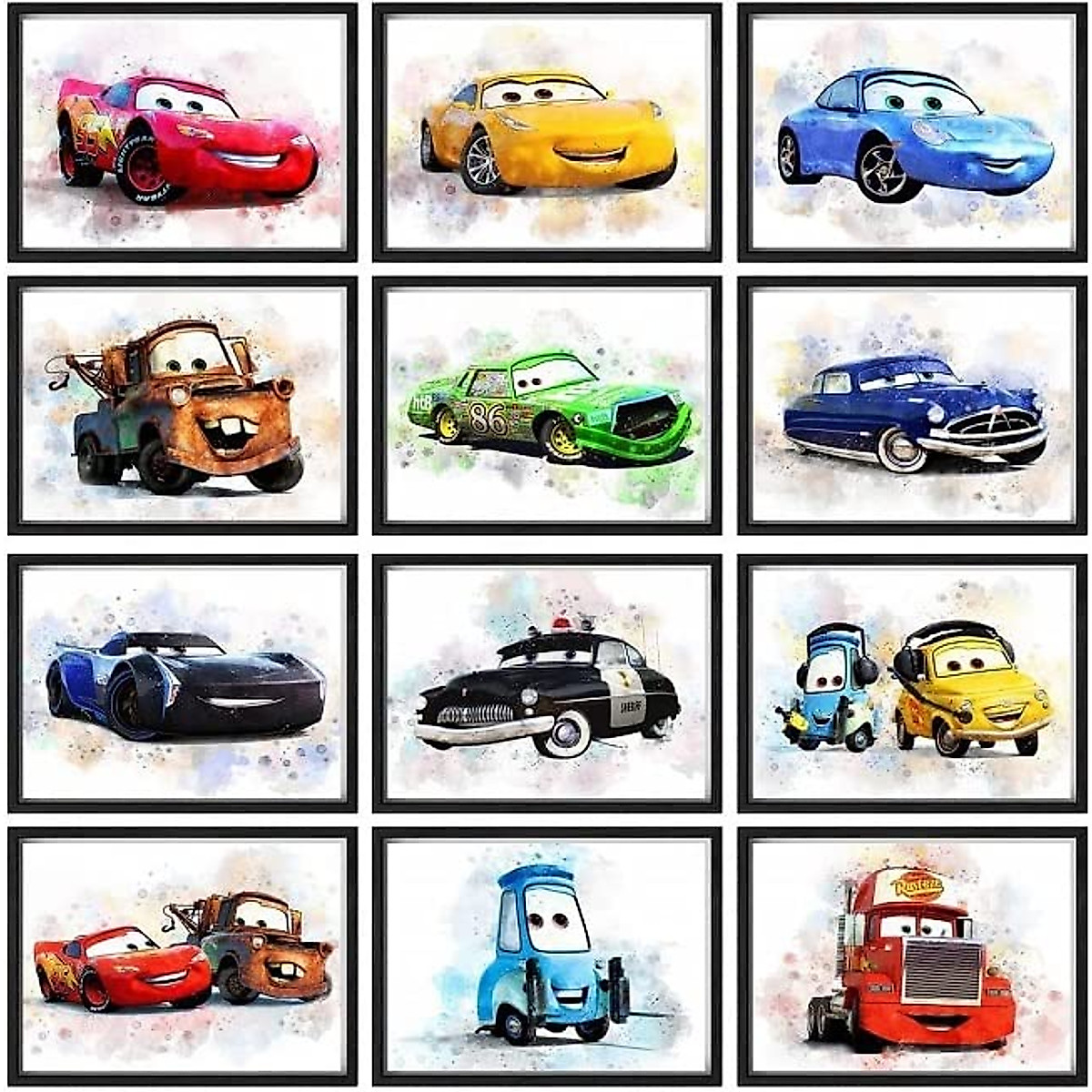 Vibrant Cars Movie Posters (Set of 12) | Kids Room Wall Art