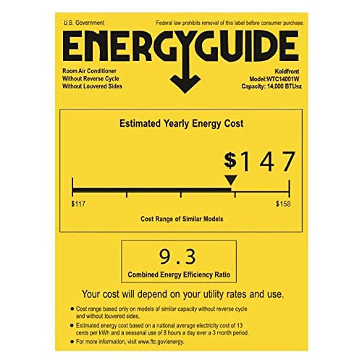 Koldfront WTC14001WSLV 14000 BTU 208/230V Through the Wall Air Conditioner with 10600 BTU Heater with Remote and Sleeve