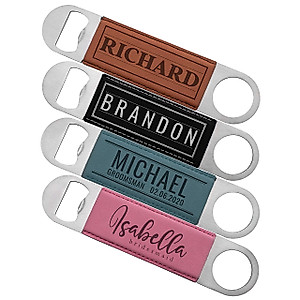 Groomsmen Gifts, Set of 6, Personalized Bottle Openers - 10 Designs, Teal - Leather Trim Stainless Steel Custom Bottle Opener for Groomsman - Bachelor Party Gifts, Wedding Gifts, Best Man Gift