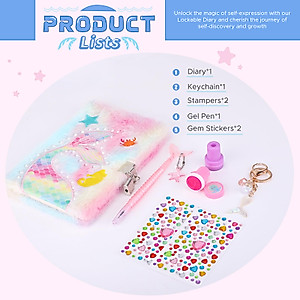 homicozy Mermaid Diary for Girls with Lock and Keys,Tie-Dye Fuzzy Journal for Kids with 160 Lined Pages,Fluffy Secret Notebook for Writing and Drawing,Gifts for Girls Over 3 Years Old,Pink