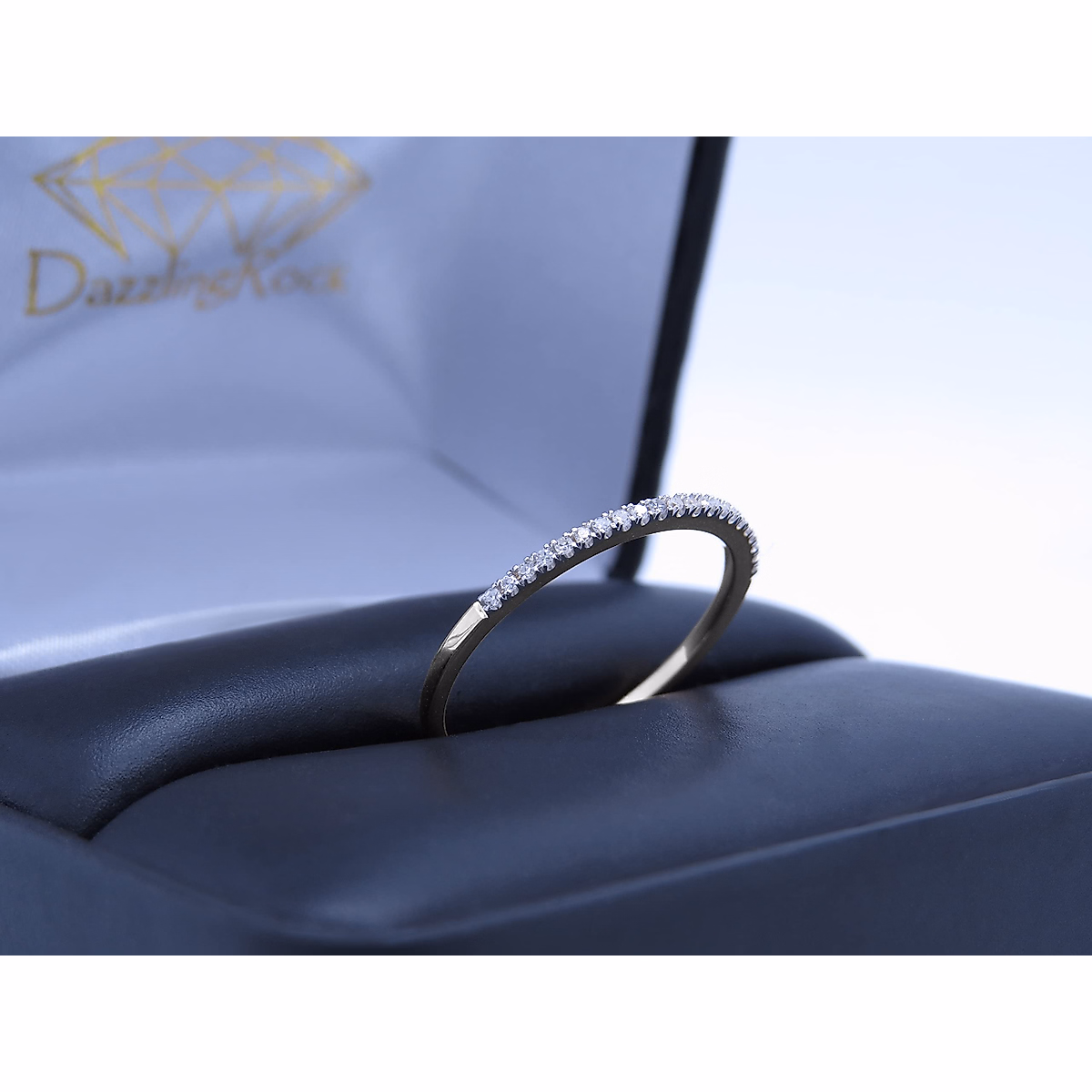 Dazzlingrock Collection 0.08 Cttw Round White Diamond Minimalist Stackable Wedding Band for Women in 10K Solid White Gold, Size 6.5