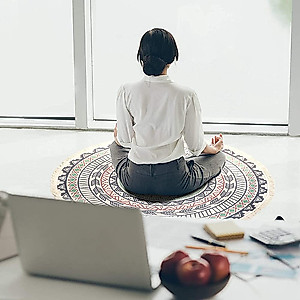 Poowe Round Cotton Rug Woven Tassel Throw Rug Washable Area Rug for Living Room Bedroom Kitchen Bathroom (Shapes)