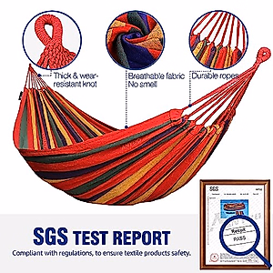 Anyoo Garden Cotton Hammock Comfortable Fabric Hammock with Tree Straps for Hanging Durable Hammock Up to 660lbs Portable Hammock with Travel Bag,Perfect for Camping Outdoor/Indoor Patio Backyard