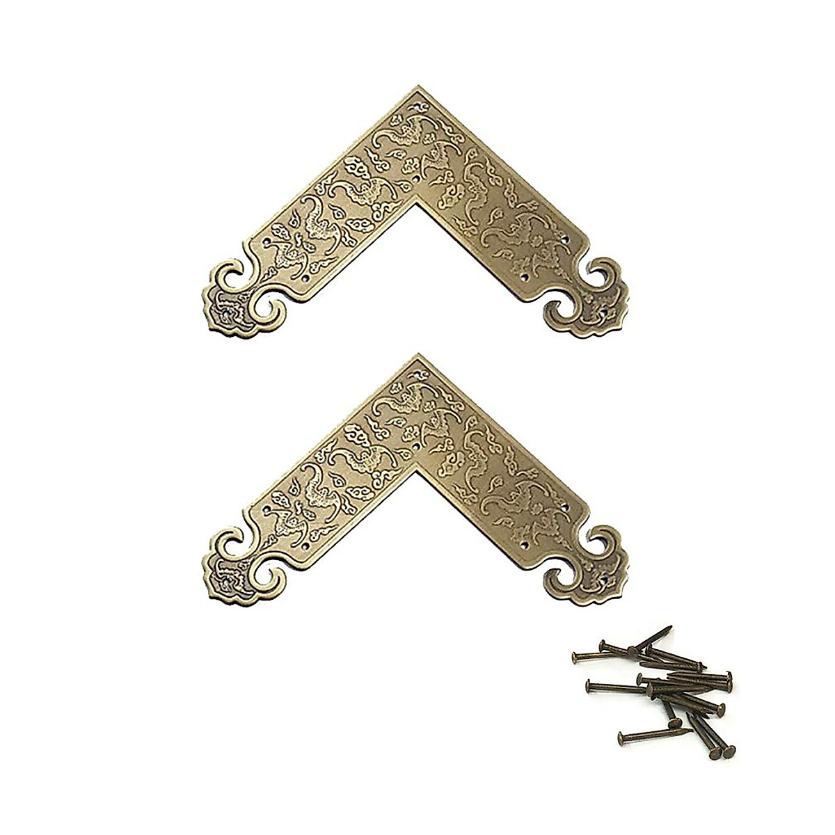 Tiazza 4Pcs Antique Embossing Brass Decorative Corner Protectors Braces Classical Furniture Tables and Chairs Cabinet Corner Guard Edge Cover