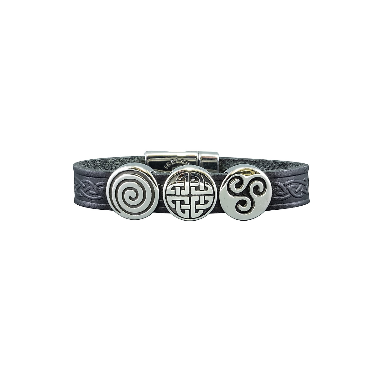 Biddy Murphy Celtic Leather Bracelet Irish Charms Black 7 1/2 Inches Made in Ireland