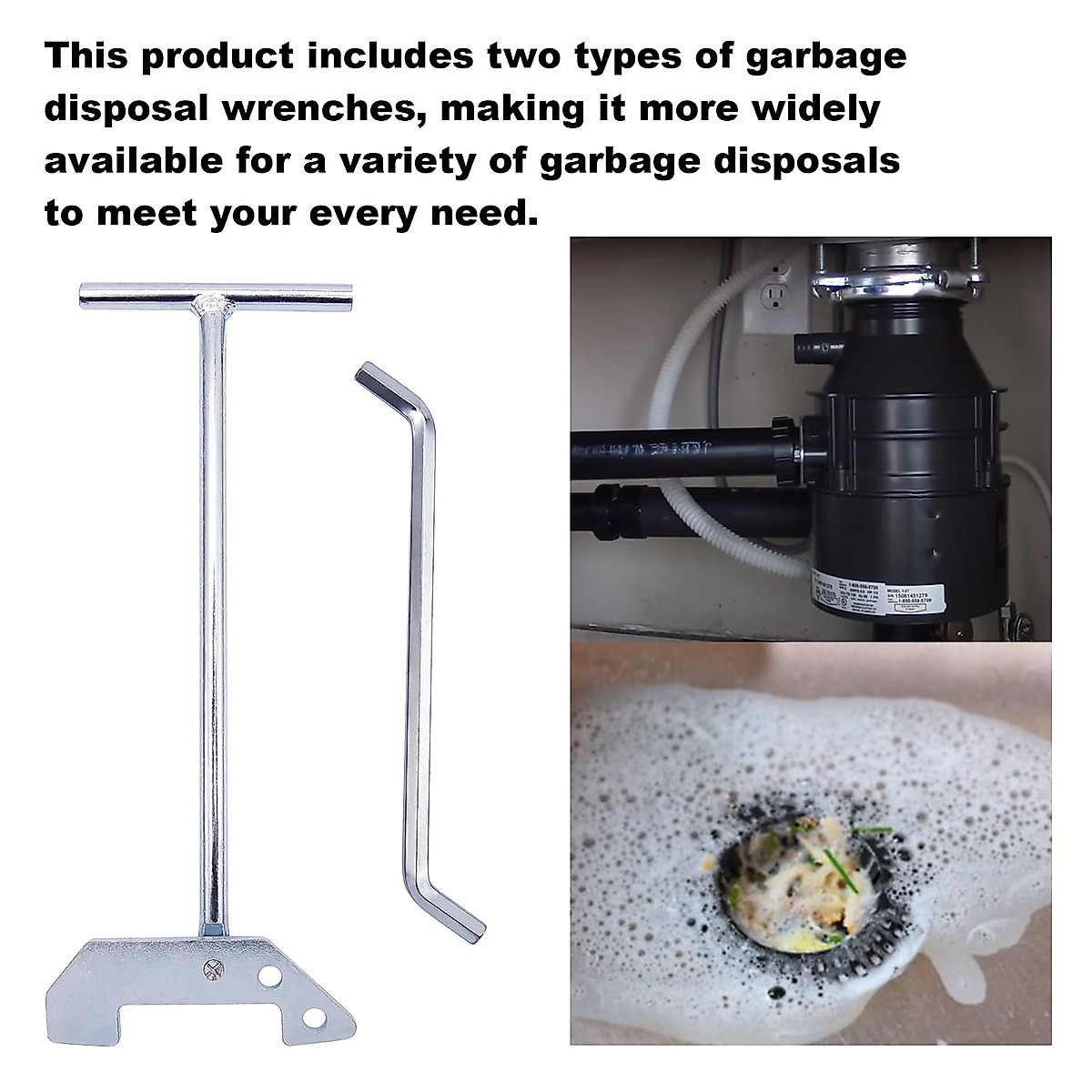 FullMayPro Garbage Disposer Unjamming Wrench/WRN-00 Garbage Disposal Wrench Tool,Garbage Disposal Unjamming Wrench/Garbage Disposal Wrench for Dislodge Jams or Clutter From Above The Sink（Silver Kit）