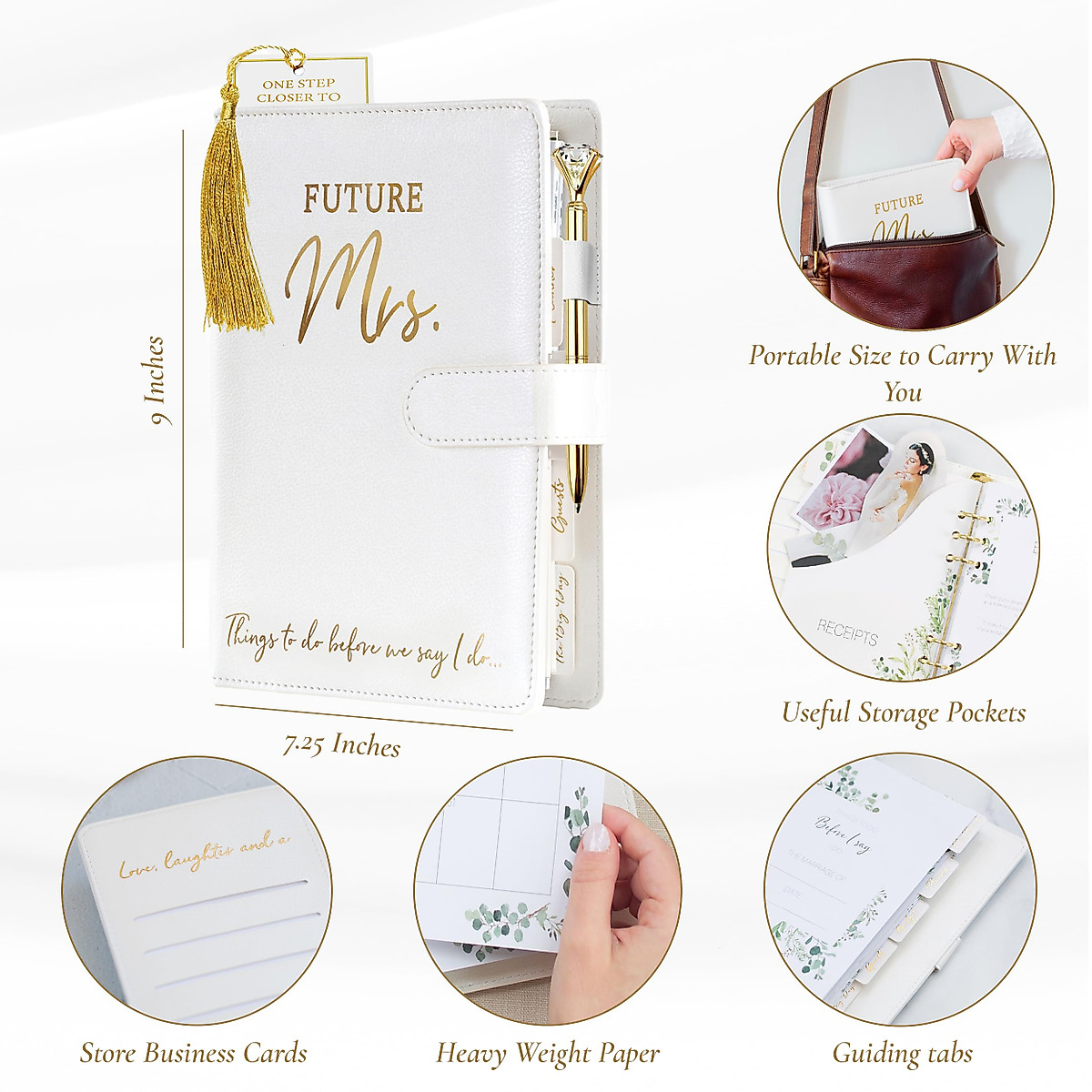 Wedding Planner Book and Organizer for The Bride -Faux Leather, Gold Foil 'Future Mrs' Wedding Binder I Includes Pen, Bookmark & Stickers I Engagement Gifts for Women I Wedding Planning Book Checklist