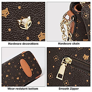 Womens Vegan Leather Crossbody Bags, PVC Faux Leather Satchel Bags for Women Brown Monogram Shoulder Bags Signature