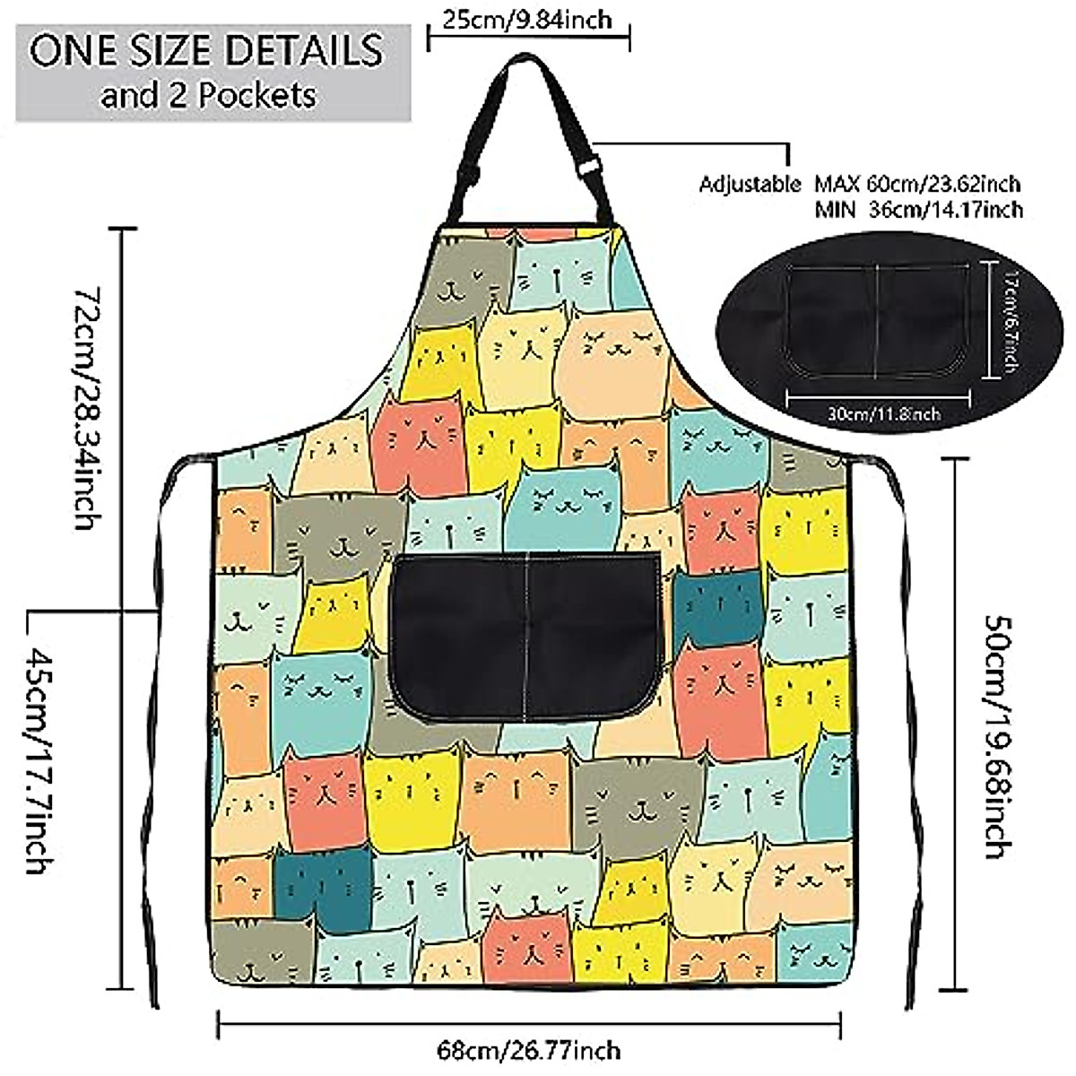 MBMSO Funny Cat Apron with Pockets Cat Kitchen Cooking Chef Baking Apron Cat Lady Gifts for Cat Lover Mom Gifts Kitten Aprons (Funny Cat Apron)
