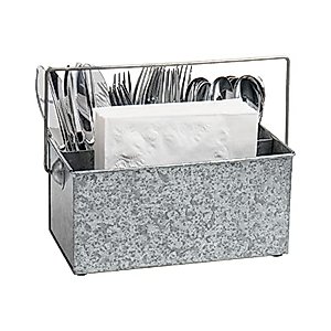 Mind Reader Utensils Caddy, Serve Ware Holder Basket, Condiment Organizer w| Handle, Forks, Spoons, Knives, Dining Table, Countertop, Kitchen, One Size, Silver Galvanized