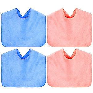 Coume 4 Pieces Baby Towel Bibs Terry Towel Bib Absorbent Thick Towel Bib Soft Bibs Pullover Water Absorbent Bibs with Snap Adjustable for Kid Feeding Drooling Eating Teething