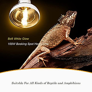 100W Reptile Heat Lamp Full Spectrum UVA Basking Spot Lamp Soft White Light Sun Lamp for Reptile and Amphibians,Tortoise Lizard,Bearded Dragon,Snake,2 Pack