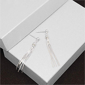 Savlano 925 Sterling Silver White Yellow & Rose Color Dangle Drop Tassel Threader Stud Women Earrings (White)