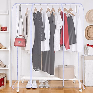 71" L Clear Garment Rack Cover, Clothing Rack Covers, Adult Kids Clothes Protector with 2 Durable Zipper,Waterproof Wardrobe Cover, Dustproof Hanging Clothes Rack Cover, Foldable(L:71x20x52 inch)