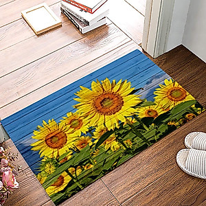 Sunflowers in Bloom on WoodBathroom Shower Mat Doormat Non Slip,Floor Rug Absorbent Carpets Floor Mat Home Decor for Kitchen Bedroom Rug, 16"X 24"