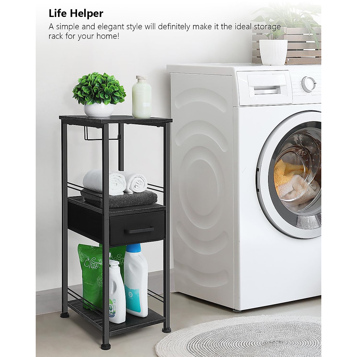 MOOACE Bathroom Storage Cabinet Free-Standing Bathroom Stand with Cloth Drawer Toilet Paper Storage Shelf 3 Tier Narrow Towel Organizer Cabinet for Small Space Bathroom Kitchen Laundry Room,Black