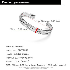 H&Beautimer 925 Sterling Silver Bracelet 7.8-9.3MM Pattern Bracelet For Women Men-Party Charm Jewelry Gift-Unisex Original Silver Open Bangle Free Adjustment (Width 9.3MM, Free Adjustment)