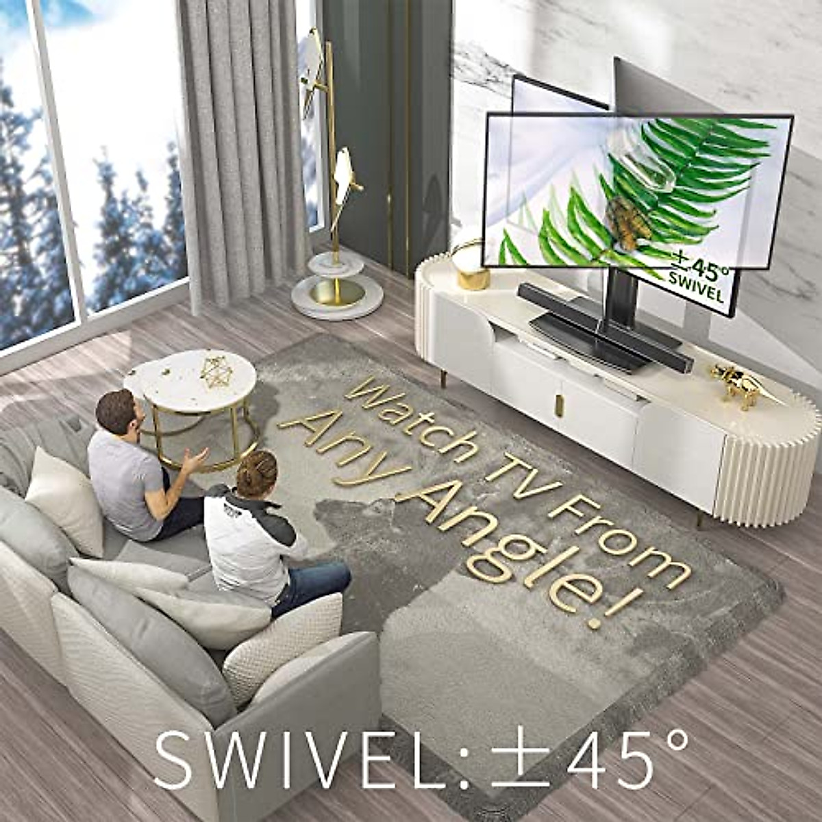 Universal Swivel TV Stand/Base Table Top TV Stand for 19 to 43 inch TVs with 90 Degree Swivel, 4 Level Height Adjustable, Heavy Duty Tempered Glass Base, Holds up to 99LBS HT02B-001