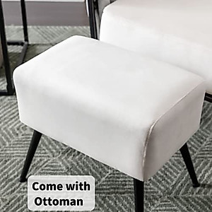 Ya-Home Modern Accent Chair with Ottoman, Velvet Upholstered Side Chair Single Sofa Armchair with Black Metal Legs for Living Room Bedroom Reception Room, Beige