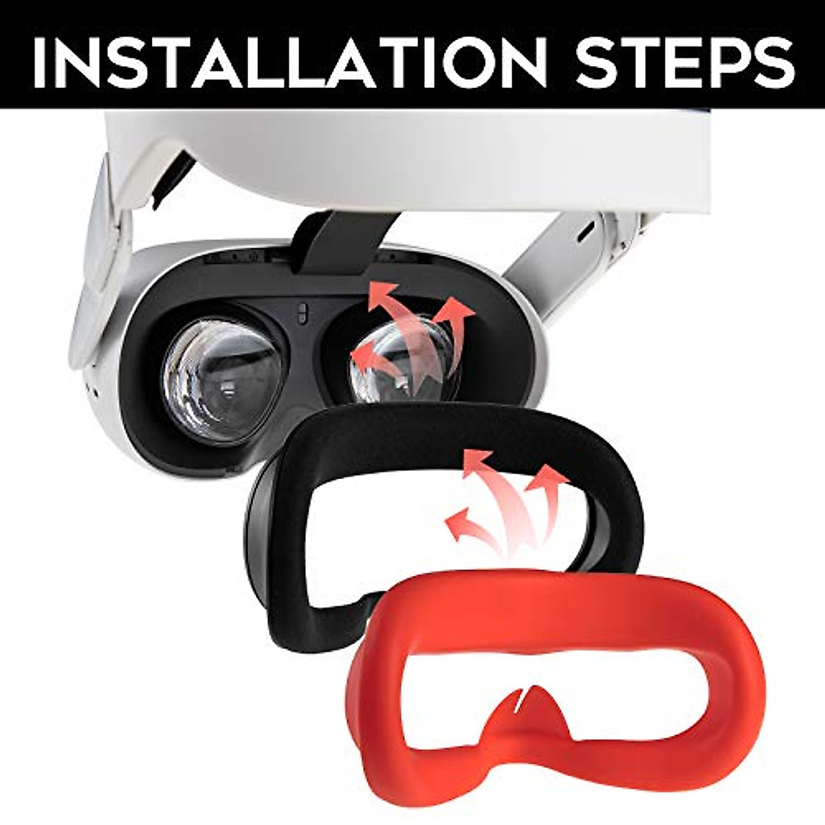 (2 Pack) Seltureone Silicone VR Face Pad Compatible for Quest 2, Face Eye Cushion Cover Mask Skin, Sweatproof Washable, Black, Red