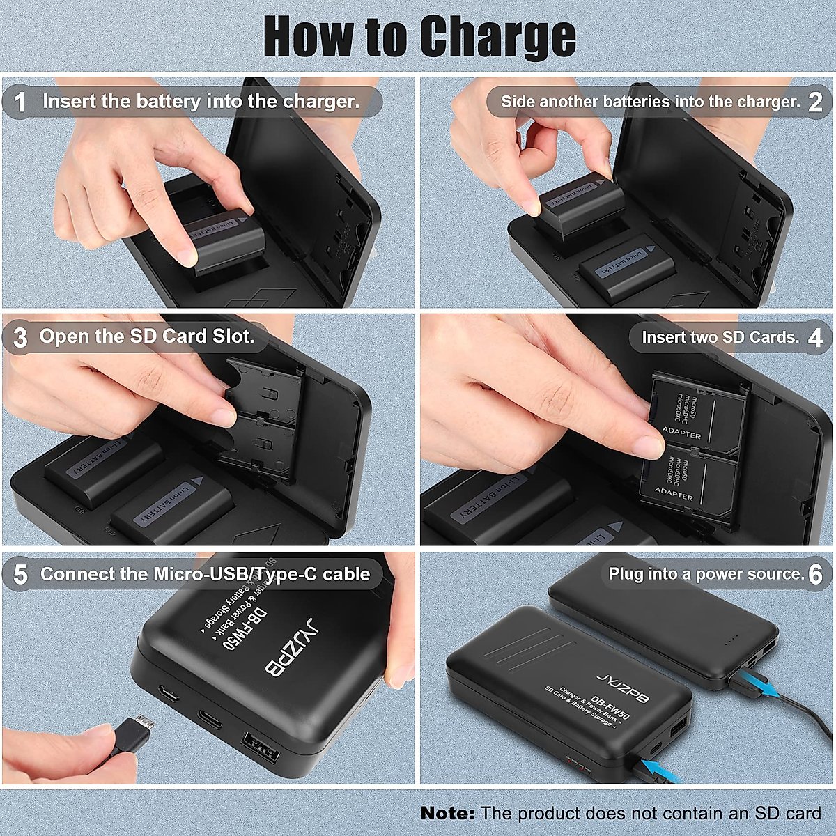 JYJZPB NP-FW50 Replacement Battery Charger Set Dual Channel Compatible for Sony Alpha A6000 A6400 A6500 A6300 A6100 ZV-E10 A7 A7II A7RII A7SII A7S A7S2 A7R A7R2 A5100, Camera Batteries Charger Case