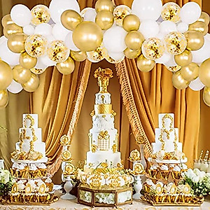 90Pcs Gold White Confetti Balloons, 12 Inches Gold Metallic Chrome Balloon, Premium Clear Confetti Balloons, Thicken Gold Glitter White Matte Latex Party Balloons for Balloon Garland Arch