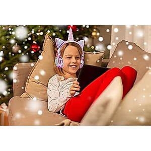 KORABA Kids Wireless Headphones for Girls Children Teens, LED Light Up Bluetooth Unicorn Headphones with Microphone for School/Xmas/Online Study/Unicorn Gifts (Pink Wireless)