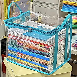 LucaSng Clear Zippered Storage Bags, Foldable Book Storage Case Travel PVC Organizer (A-Blue)