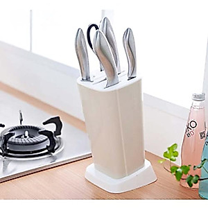 Universal Knife Block Plastic Block Without Knives: Kitchen Counter Universal Holder Modern Blocks Storage Organizer for Home Kitchen Restaurant Beige Knife Inserted Holder